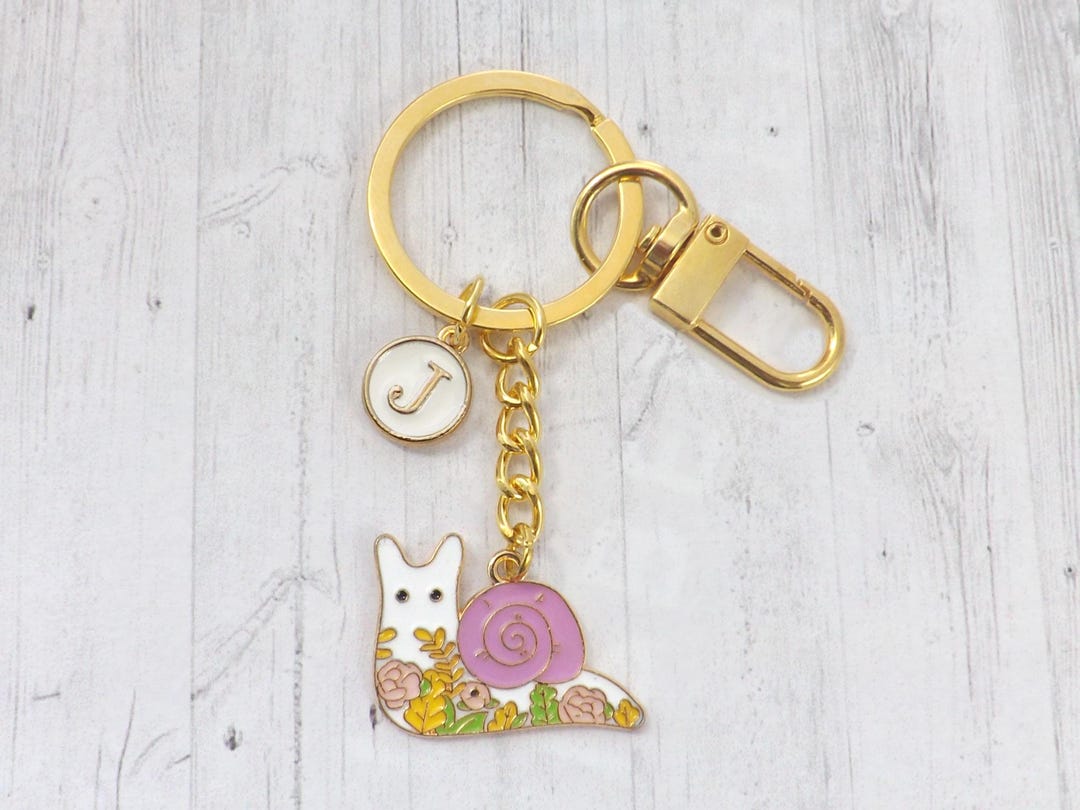 Snail With Flowers Keychain - Personalized Initial Enamel Bag Charm - Etsy