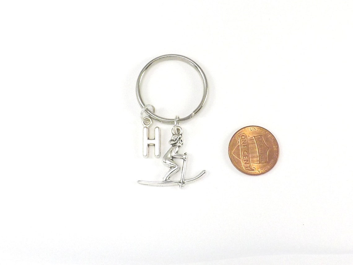 Ski Keychain, Personalized Man Skiing Key Ring, Woman Snow Skiing ...