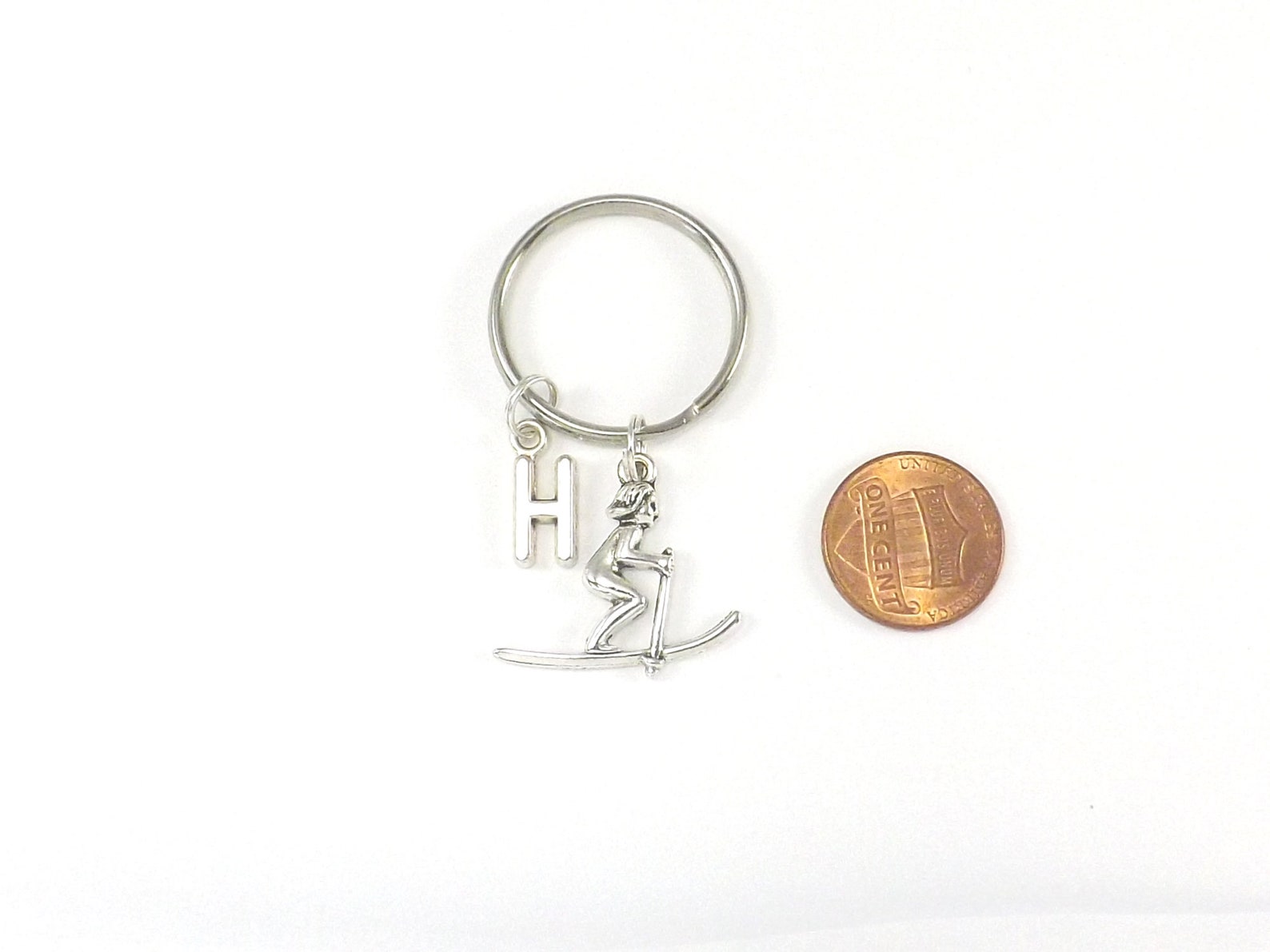 Ski Keychain, Personalized Man Skiing Key Ring, Woman Snow Skiing ...
