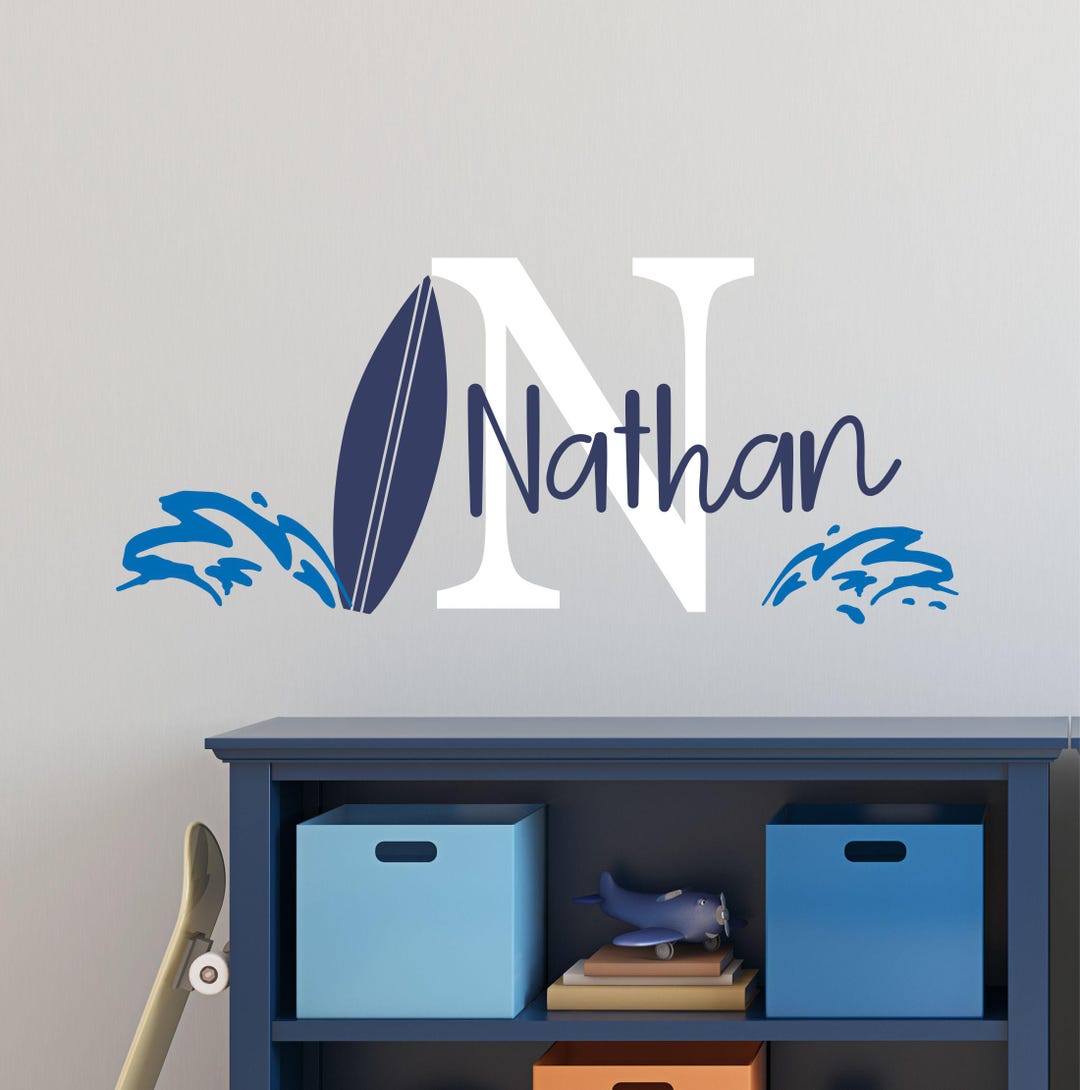 Surf Wall Decal - Initial Name Decal - Nursery Surf Decal - Kids Surf ...