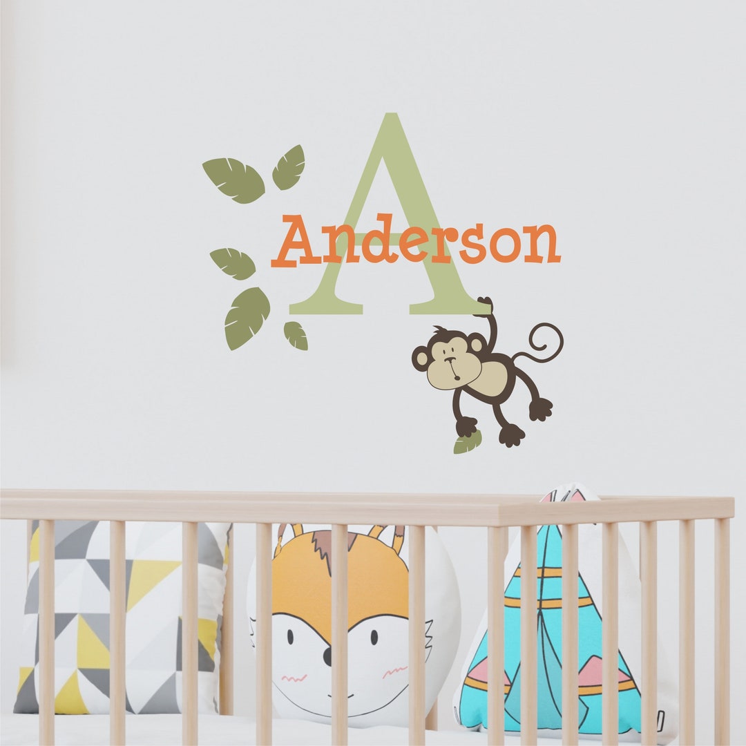 Monkey Name Wall Decal - Monkey Wall Decal - Nursery Wall Decal ...