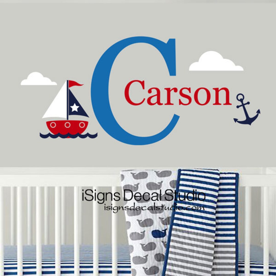 Nautical Wall Decal Sailboat Decal Nursery Wall Decals Sailing Decal ...