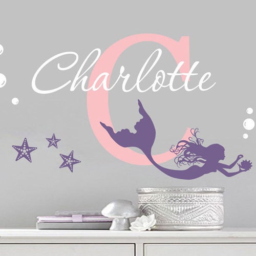Mermaid Wall Decal for Girls Room Mermaid Nursery Decor | Etsy