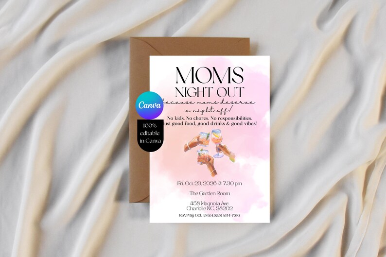 Editable Moms Night Out Invitation | Canva Template (digital Download ...