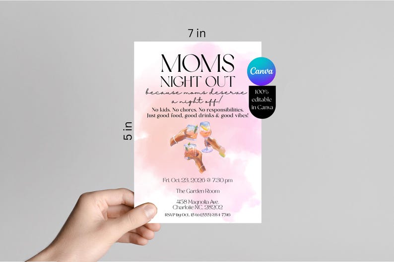 Editable Moms Night Out Invitation | Canva Template (digital Download ...