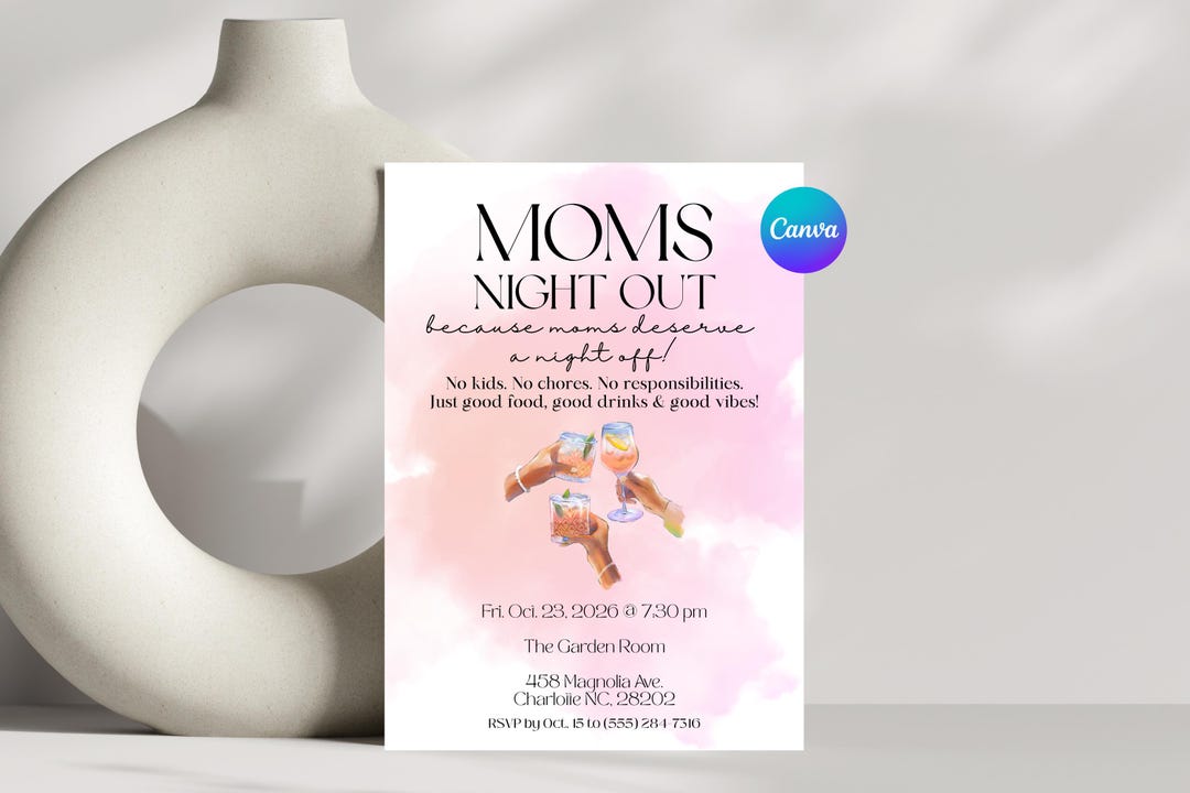 Editable Moms Night Out Invitation | Canva Template (digital Download ...