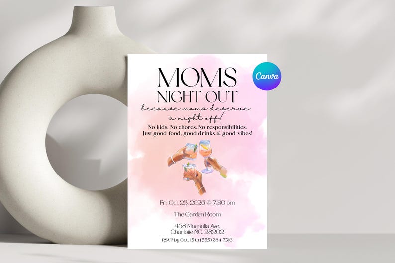 Editable Moms Night Out Invitation | Canva Template (digital Download ...