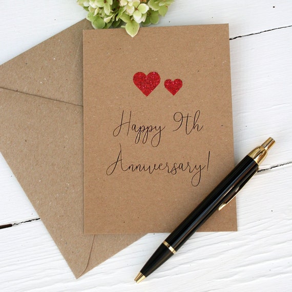Nine Year Anniversary Card Happy 9th Anniversary Gift Add | Etsy