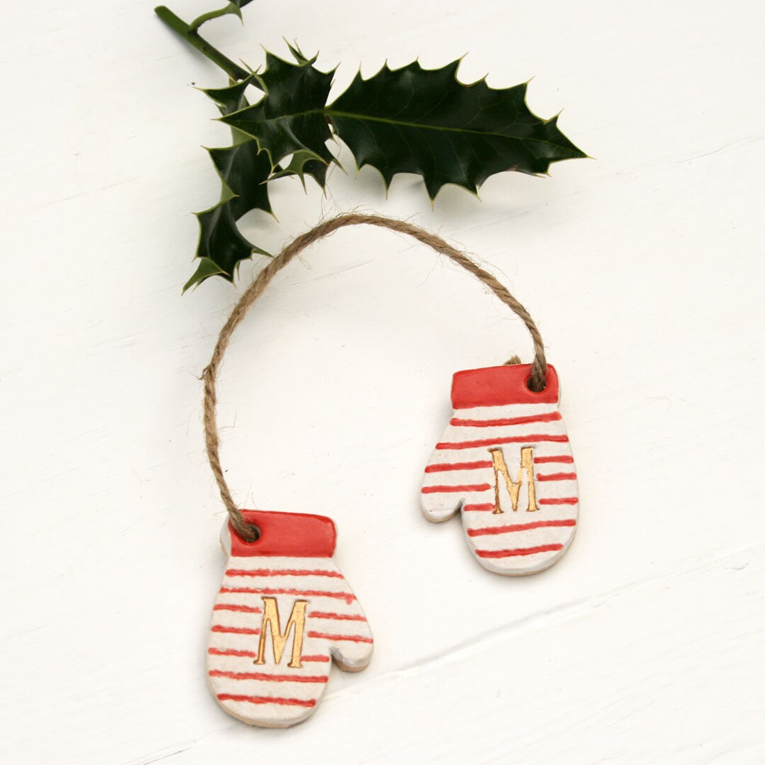 Personalised Ceramic Mitten Christmas Tree Decorations, Initial Hanging ...