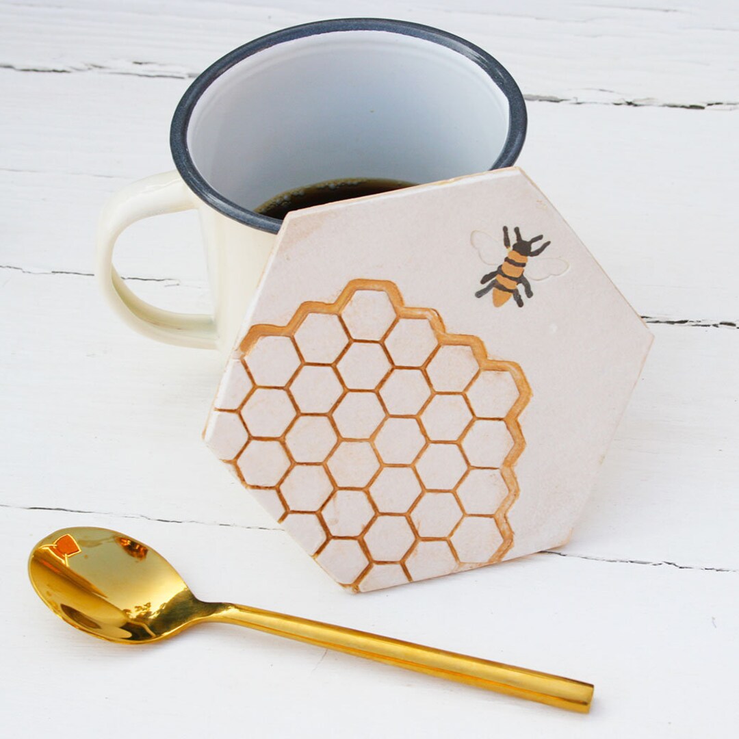 Hexagonal Ceramic Bee Coaster - Etsy