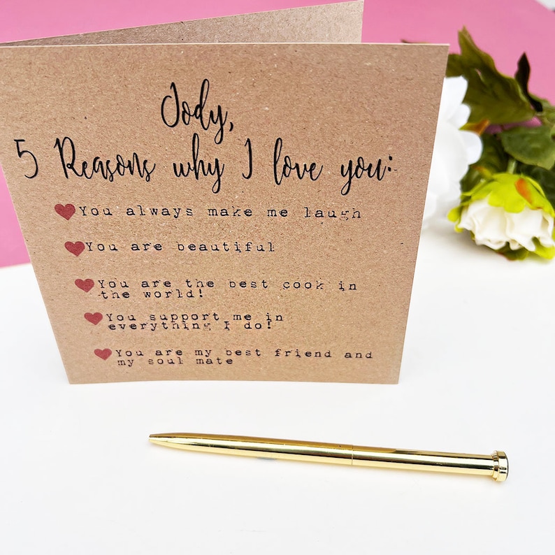 Five Reasons I Love You Valentine's Card, Personalised Greetings Card ...