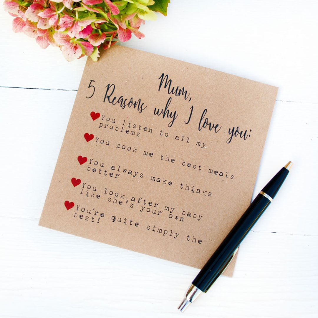 Five Reasons I Love You Mother's Day Card, Custom Card for Mum, Add ...