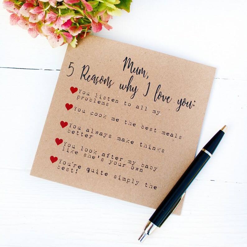 Five Reasons I Love You Mother's Day Card Custom Card for - Etsy