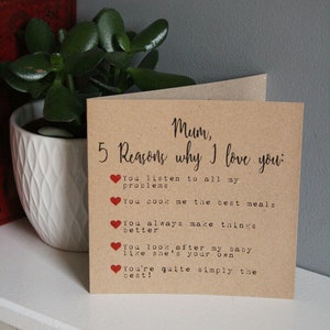 Five Reasons I Love You Mother's Day Card | Etsy
