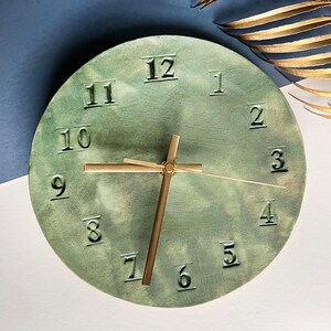 Green Wall Clock, Kitchen Accessories, Handmade Hand Painted Ceramic ...