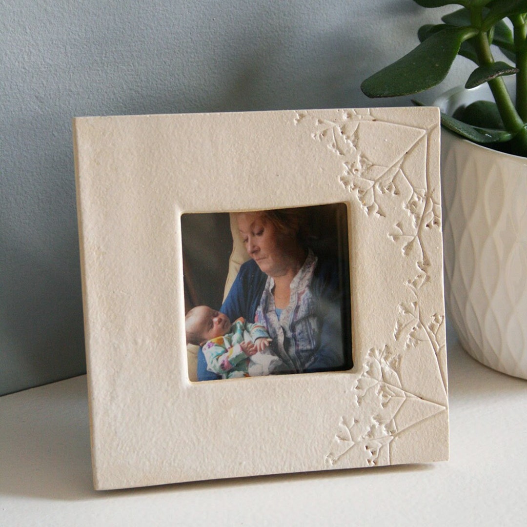 White Wild Flower Wall Photo Frame, Handmade Personalised Ceramic Frame ...