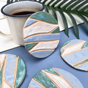 Blue Ocean Wave Coasters, Handmade Ocean Inspired Coasters, Set of 4 or ...