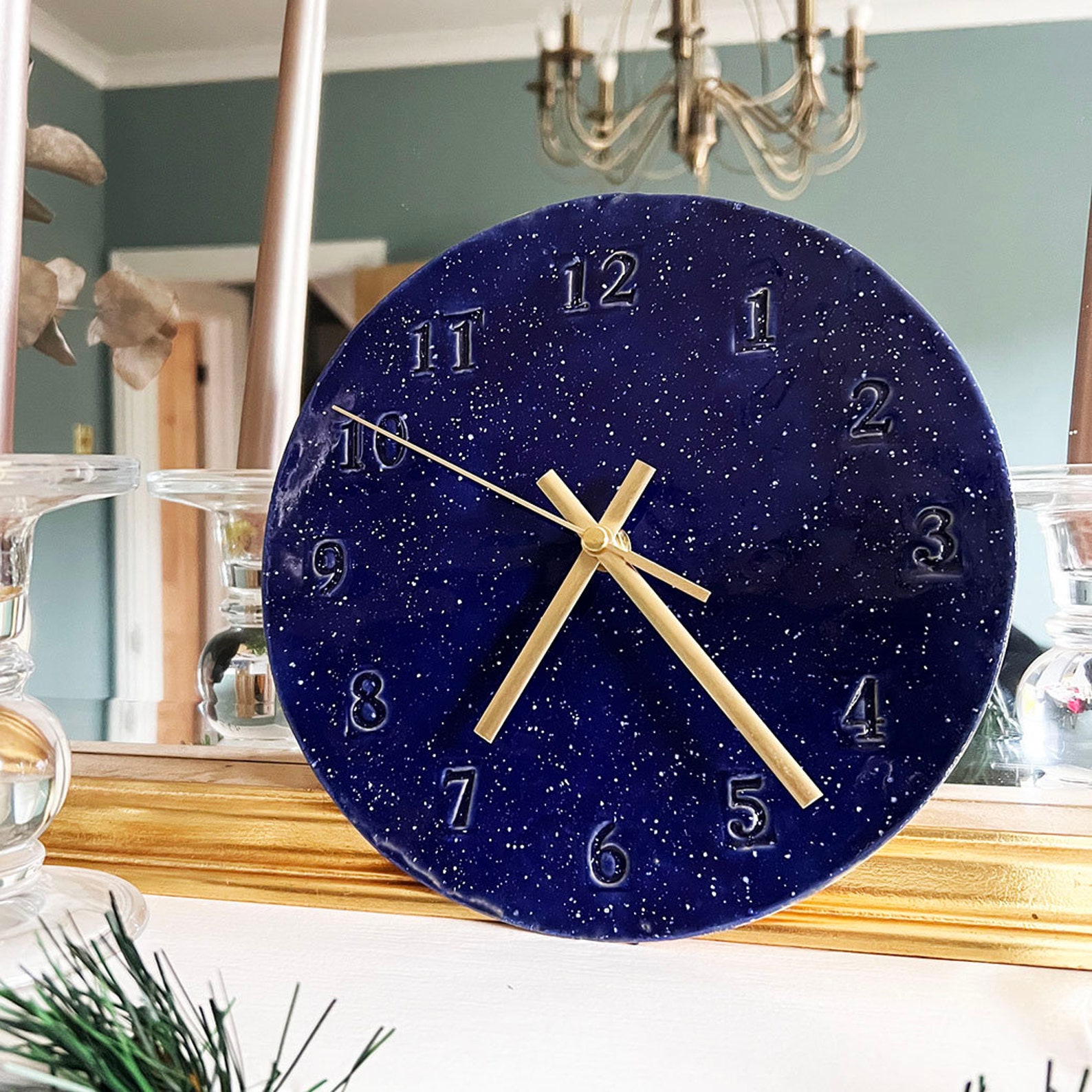 Dark Blue Wall Clock, Kitchen Accessories, Handmade Hand Painted ...