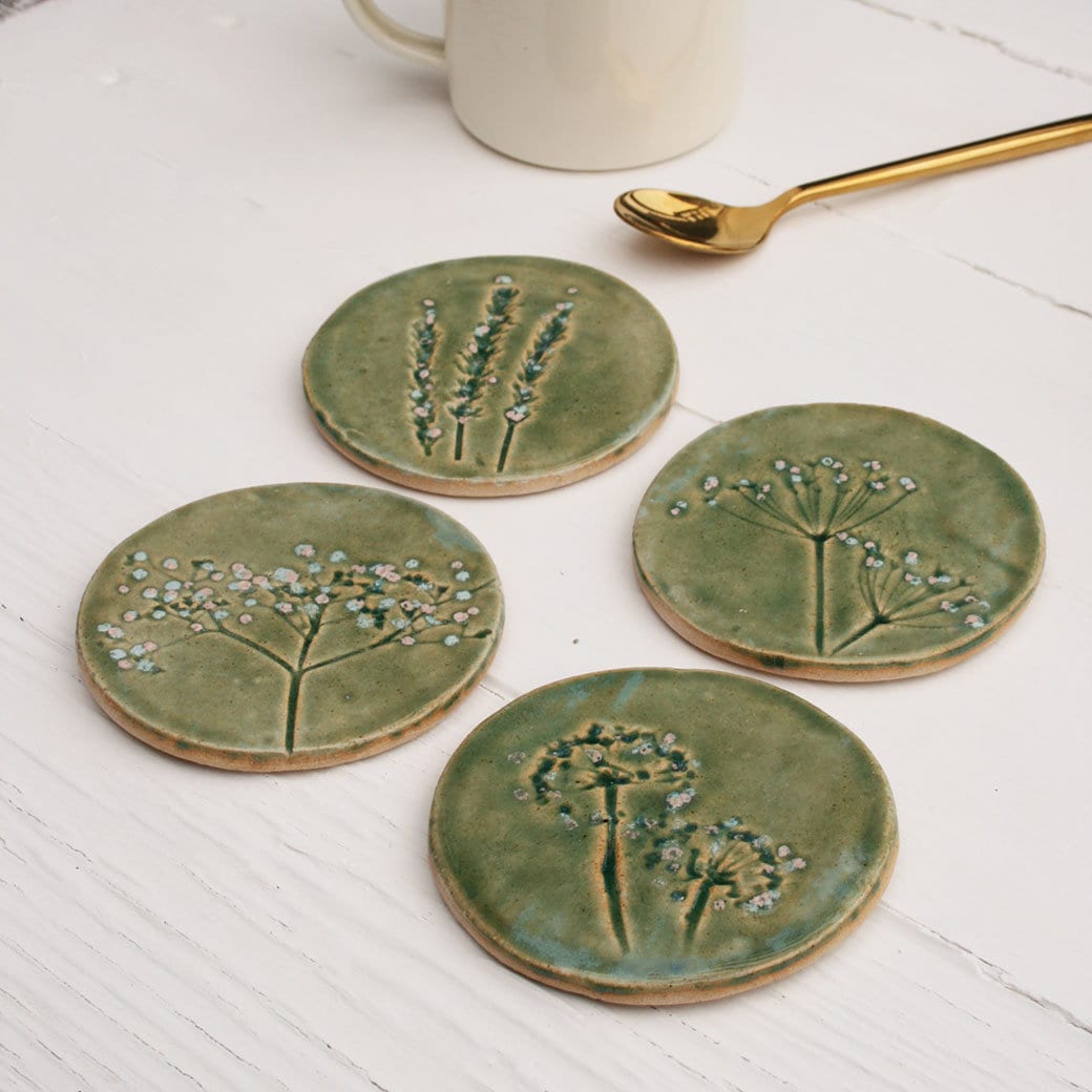 Green Meadow Wild Flower Ceramic Coasters Set of Four Ceramic | Etsy