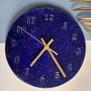 Dark Blue Wall Clock, Kitchen Accessories, Handmade Hand Painted ...