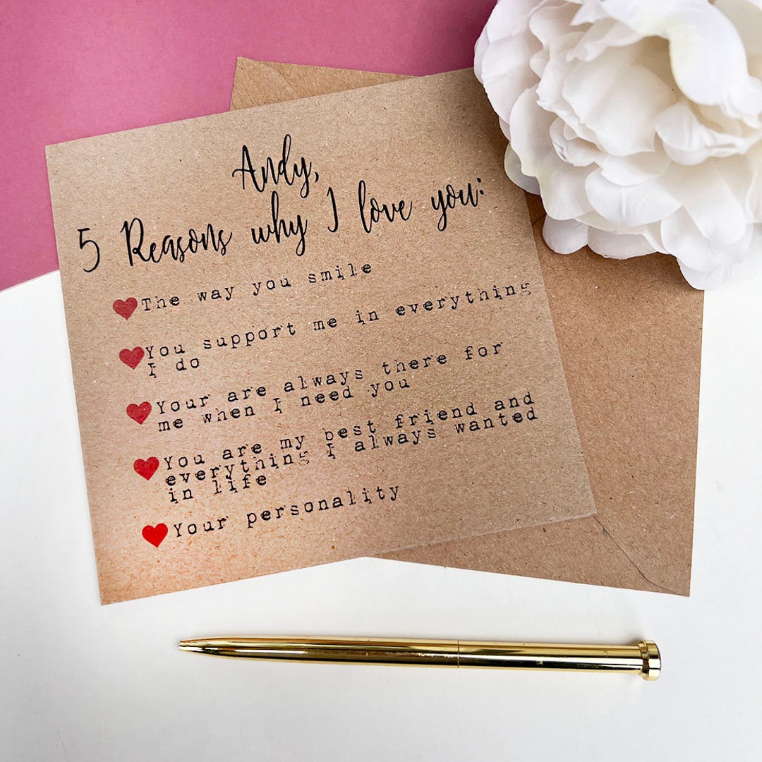 Five Reasons I Love You Valentine's Card, Personalised Greetings Card ...