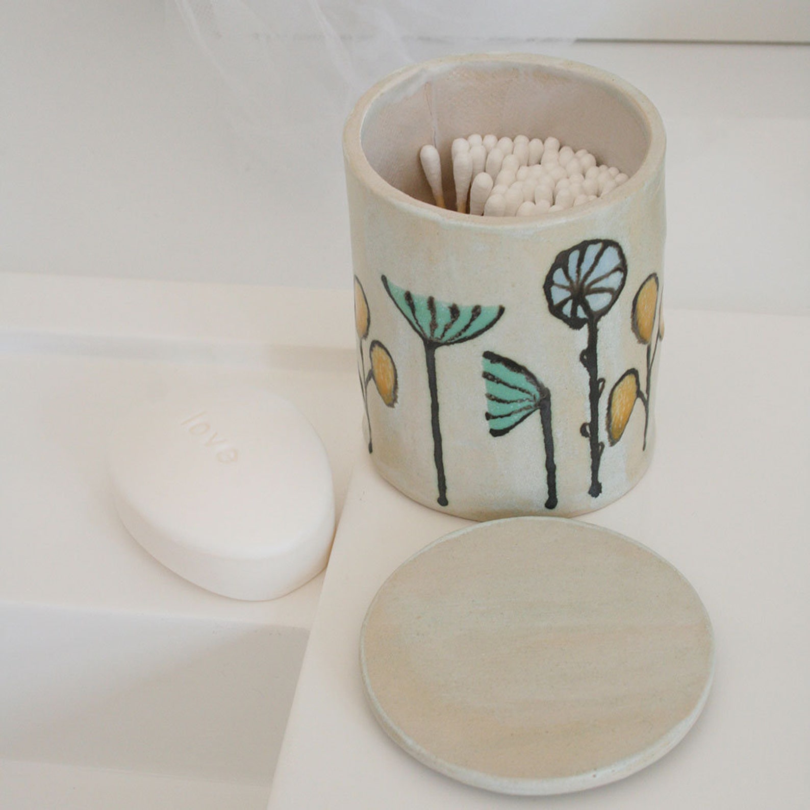 Retro Ceramic Vanity Pot With Lid Handmade Ceramic Bathroom - Etsy