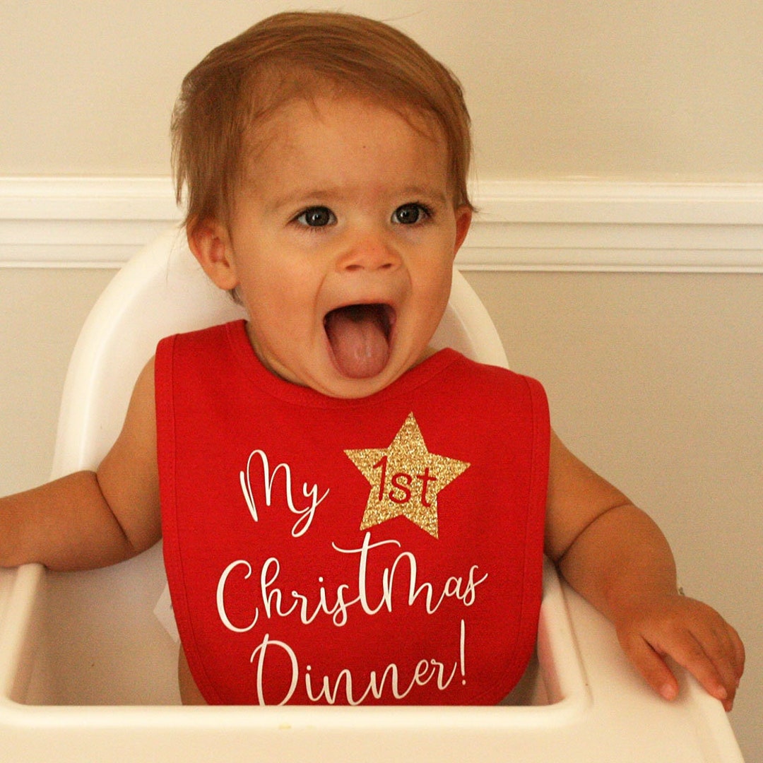 My First Christmas Dinner Baby Bib, Red Cotton Baby Bib for Christmas ...