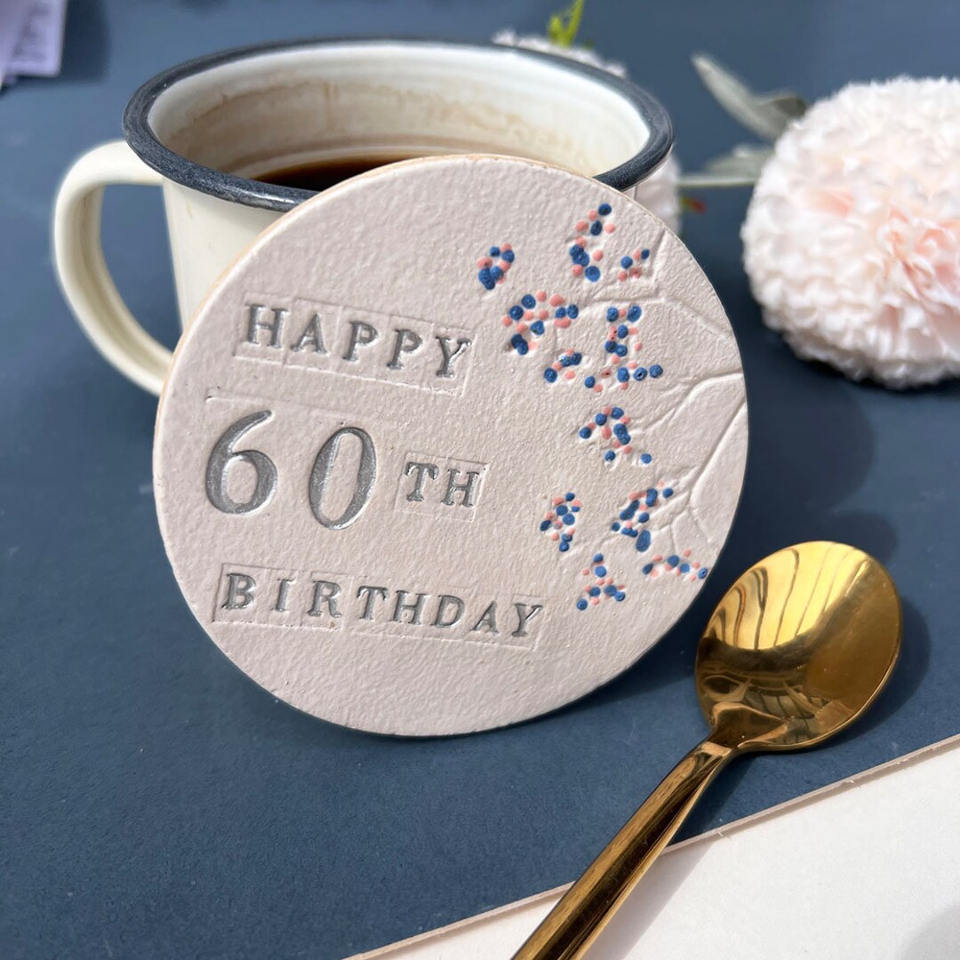 60th Birthday Floral Coaster, Milestone Birthday Ceramic Gift With ...