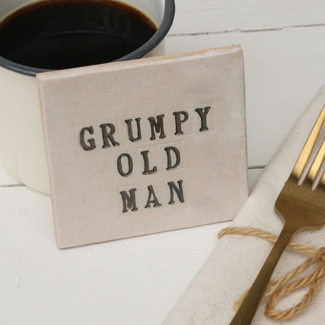 Grumpy Old Man Ceramic Coaster, Personalised Square Ceramic Coaster for ...