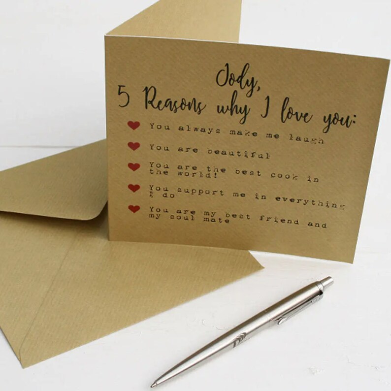 Five Reasons I Love You Valentine's Card Personalised - Etsy