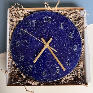 Dark Blue Wall Clock, Kitchen Accessories, Handmade Hand Painted ...