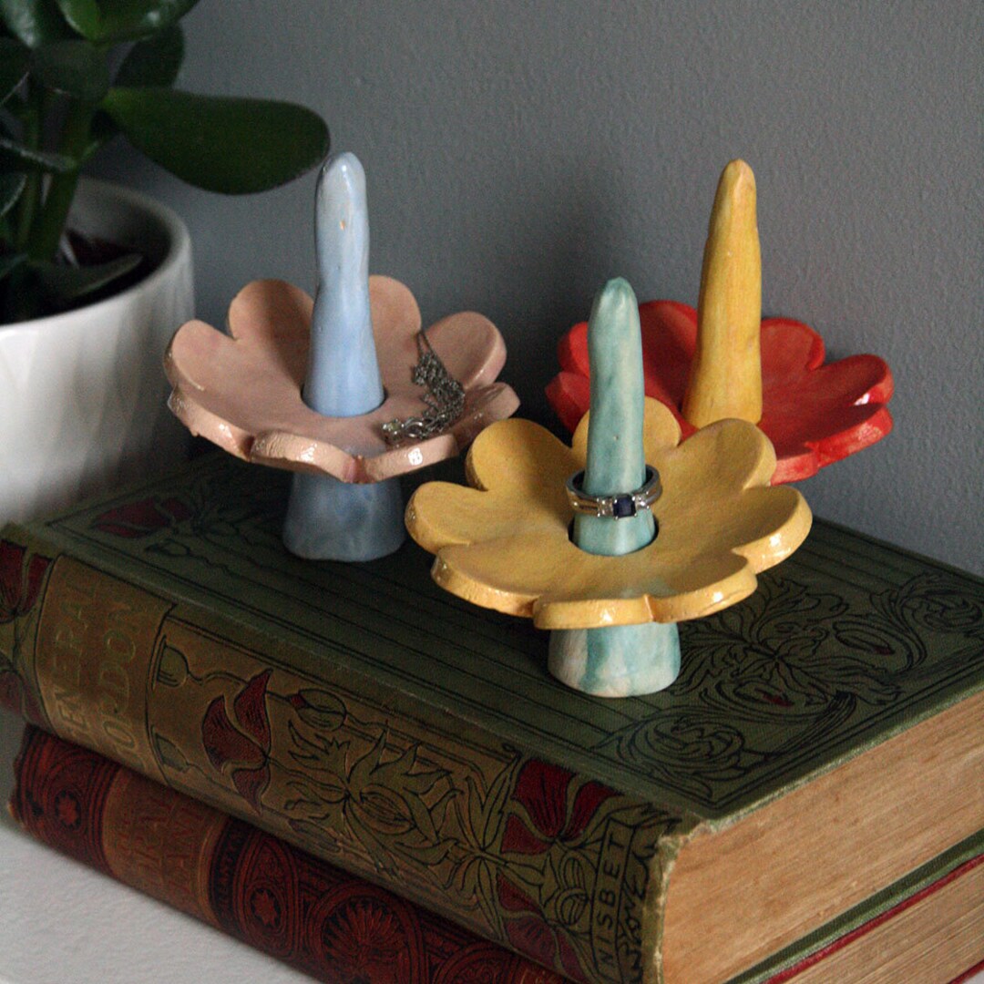 Ceramic Flower Jewellery Stand, Jewelry Standing Dish, Choose Your Own ...
