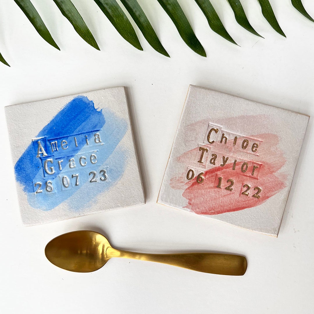 Personalised New Baby Coaster, Ceramic Keepsake With Baby Name and Date ...