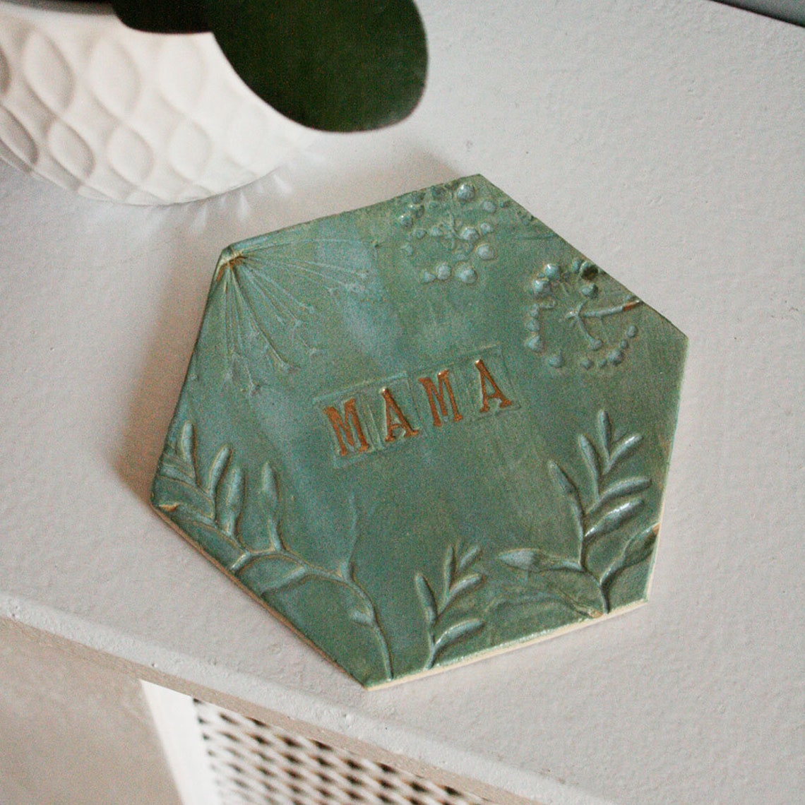 Ceramic Mama Coaster With Pressed Flowers Hexagonal Ceramic - Etsy