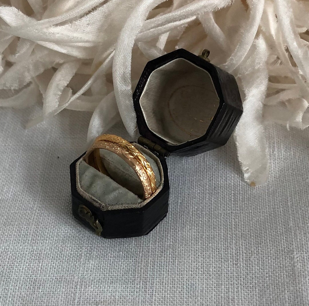 Antique Leather Engagement Ring Boxitty Bitty Expresso Brown Octagonal ...