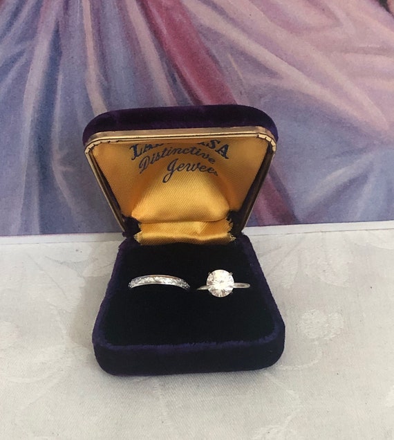 Vintage Velvet Double Ring Box~Royal Purple Wedding R… - Gem