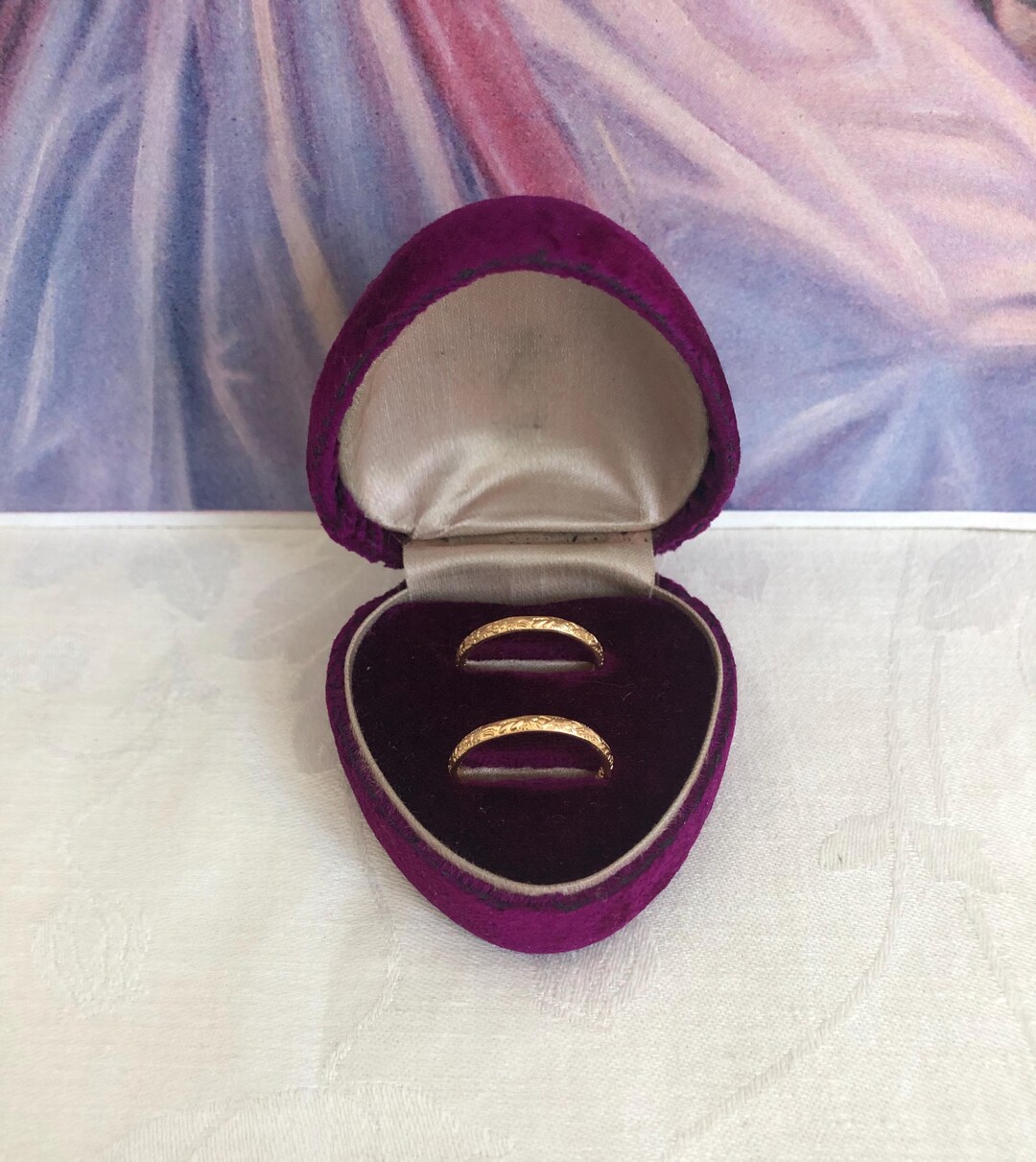 Vintage Heart Shaped Ring Boxrich Royal Merlot Velvet Double Ring Display Boxring Bearer Box1930 ...