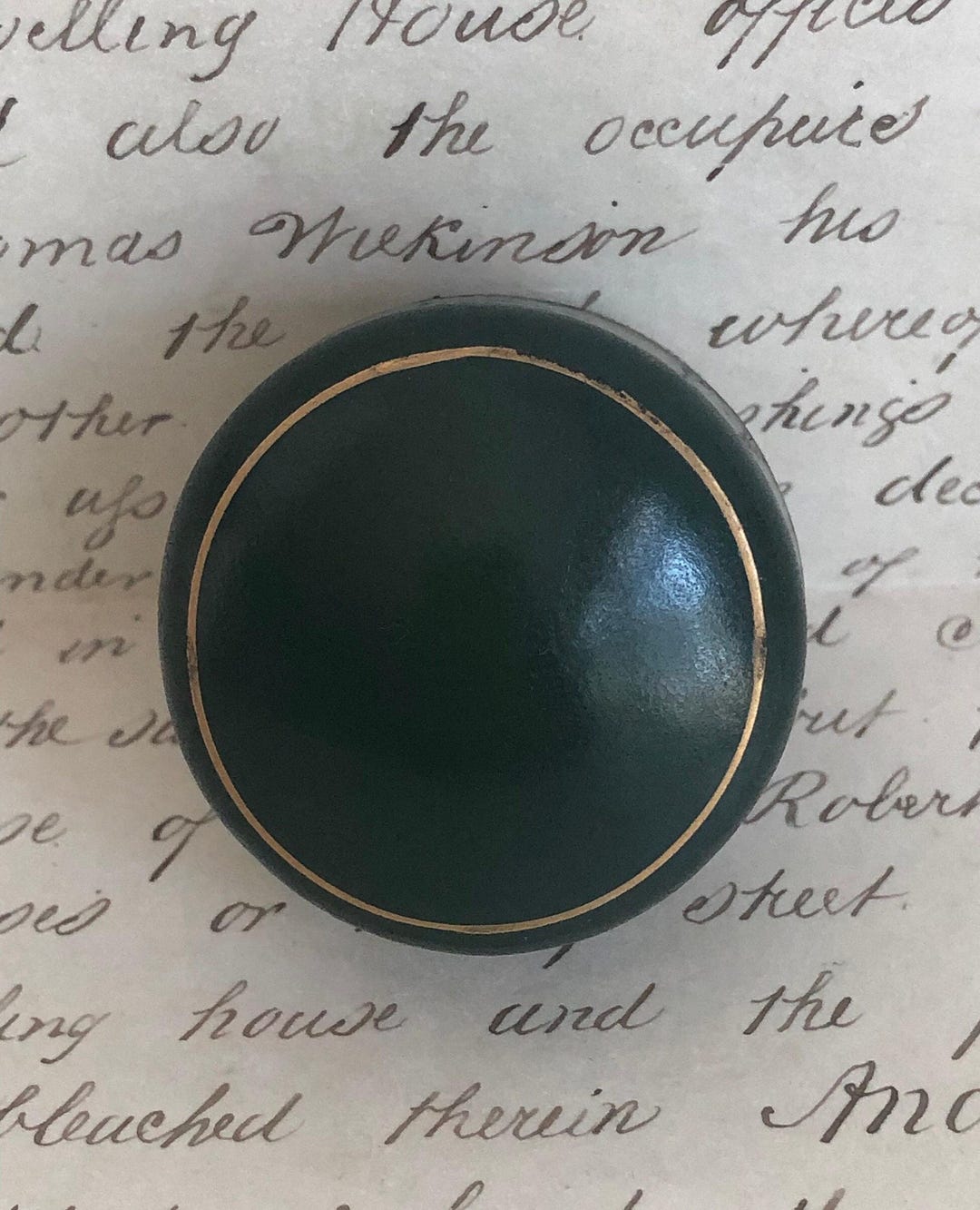 Vintage Tooled Leather Boxshutter Green Ring Display Boxtiny Round ...