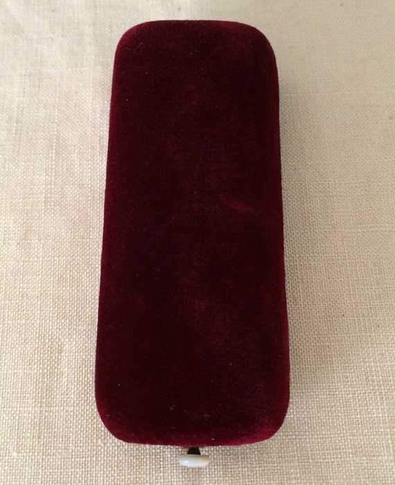 Antique Velvet Push Button Stick Pin Box~Royal Merlot… - Gem