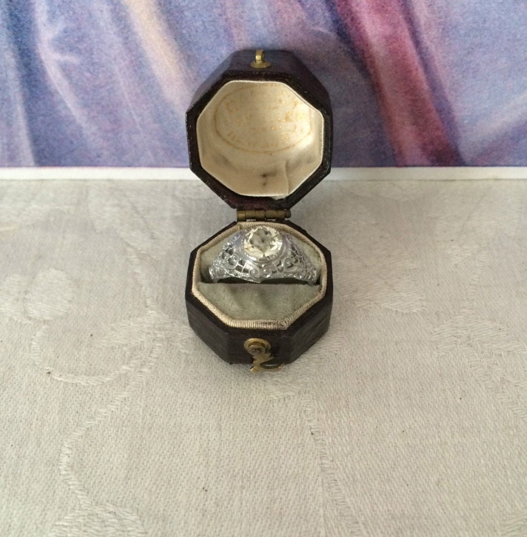 Antique Leather Engagement Ring Boxexpresso Brown Octagonal Victorian ...