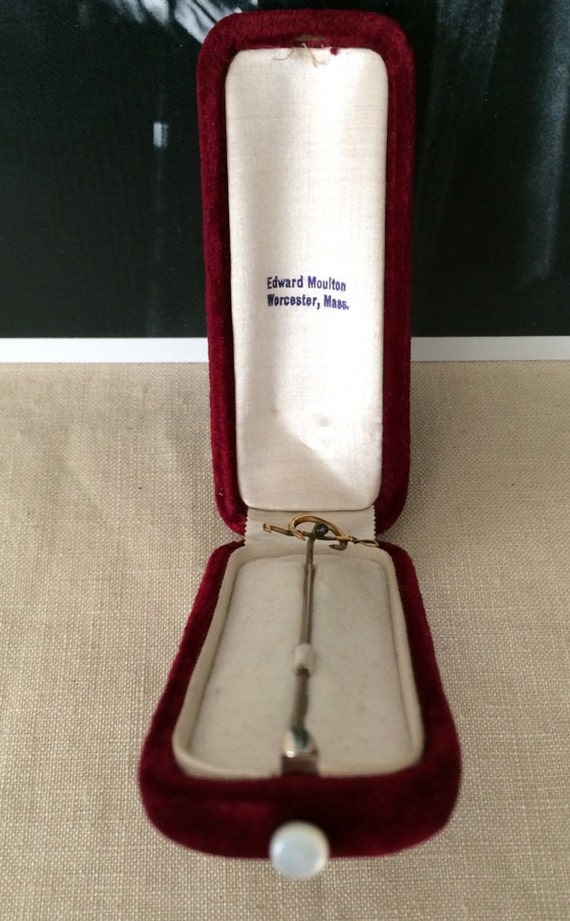 Antique Velvet Push Button Stick Pin Box~Royal Merlot… - Gem