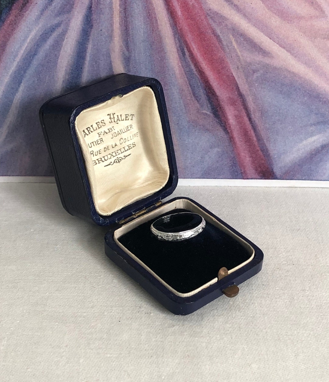 Vintage Push Button Ring Boxdeep Arctic Blue Antique Ring Box With ...