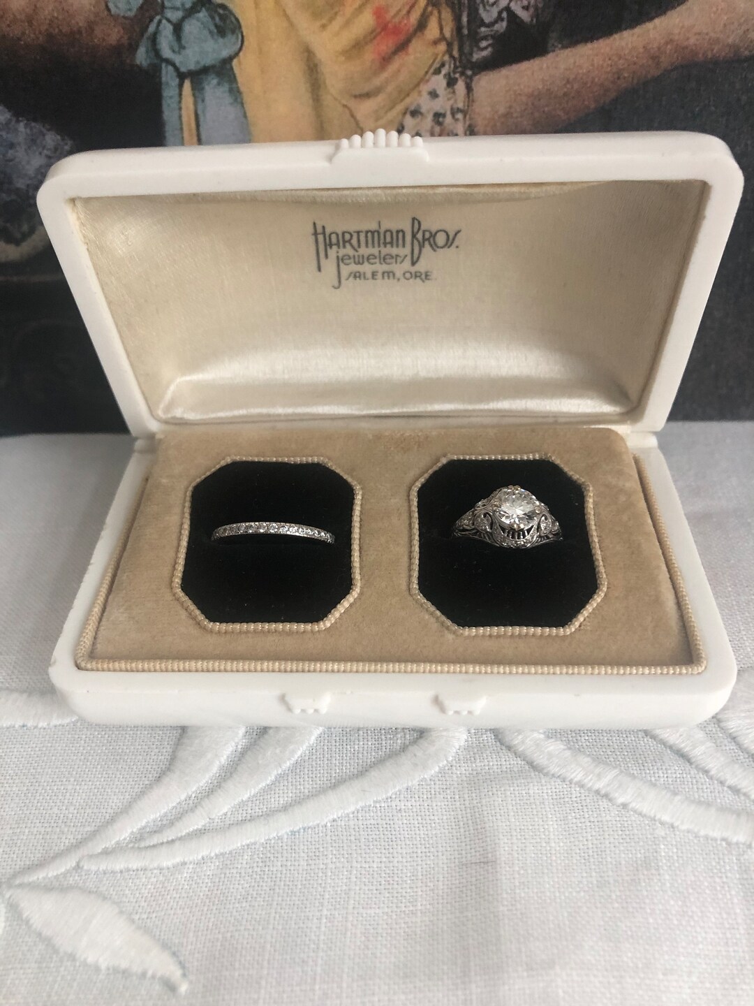 Vintage Celluloid Double Ring Box~wedding White Ring Display Box~1940's ...