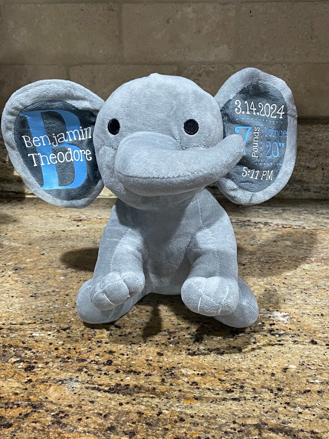 Personalized Birth Stat Elephant, Elephant Stuffed Animal Name Newborn ...