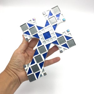 First Communion, Mosaic Wall Cross, Gray Blue, 9x6" Decorative Cross ...