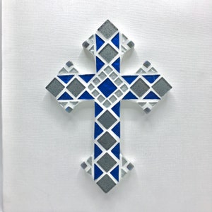 First Communion, Mosaic Wall Cross, Gray Blue, 9x6" Decorative Cross ...