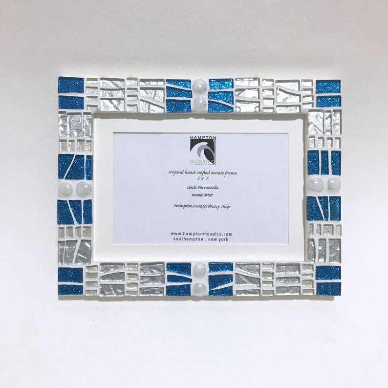 Mosaic Picture Frame Blue Glitter Silver Unique Sparkly | Etsy