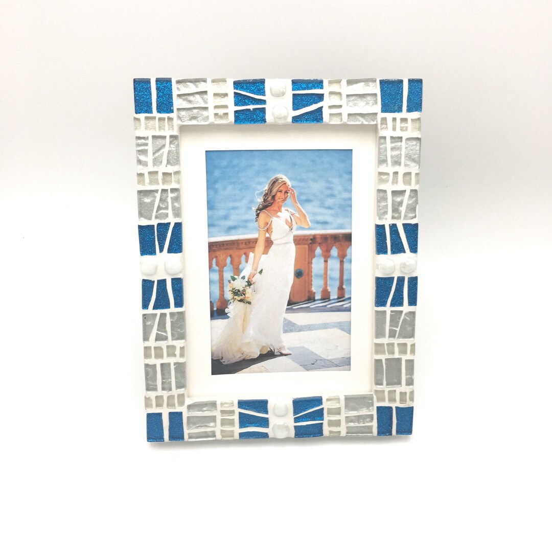 Mosaic Picture Frame, Blue Glitter Silver, Unique Sparkly Photo Frame ...