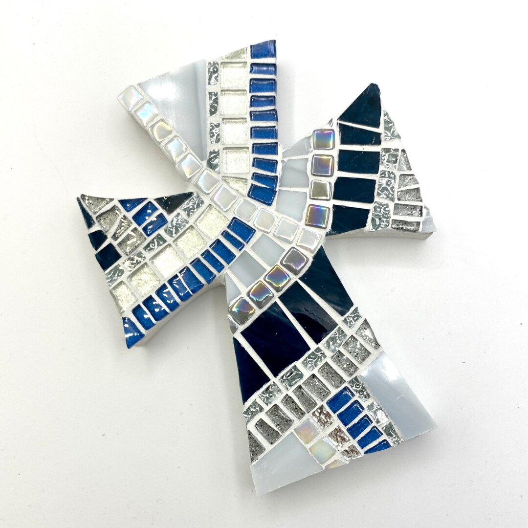 Godchild Baptism Cross, Navy Blue Gray Handmade Wall Cross, Wall Cross ...