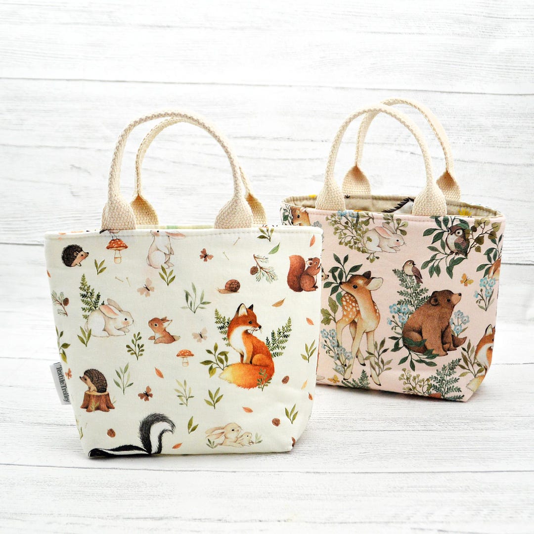 TINY TOTE BAG, Woodland Animals Bag, Deer, Rabbit, Skunk, Fox, Kids ...